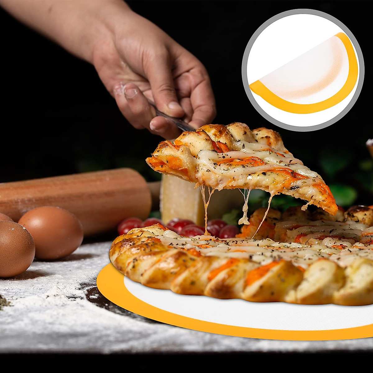 YARNOW Non Stick Baking Mat, Round Silicone Baking Mat, Reusable Silicone Mat for Pie Bread Macaron Pastry Tortilla (12 Inch, Random Color)