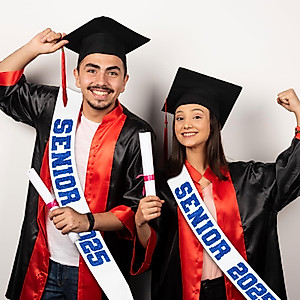 8 Pcs White Senior 2025 Sashes with Royal Blue Glitter Letters - Graduation Celebration sash, Senior Sashes Class of 2025, Senior Cheer Sash, Class Competition Sashes, Graduation Party Supplies
