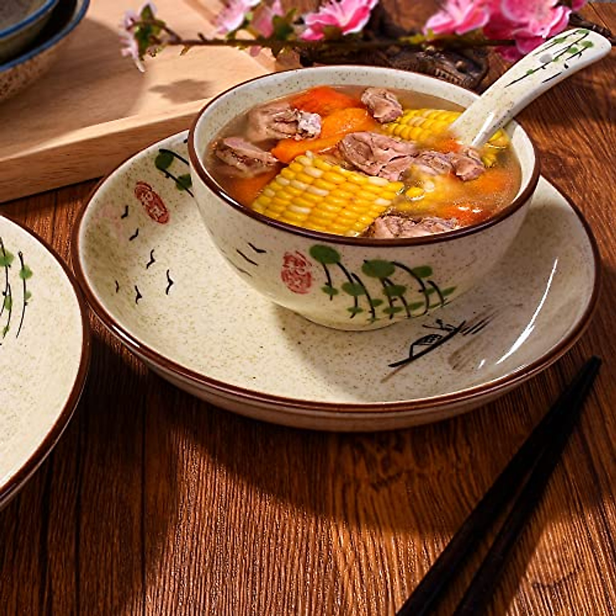 4-Piece Ceramic Dinnerware Set, Plate, Dish, Bowl, Spoon, Japanese Hand-painted Tableware set, A Good Gift