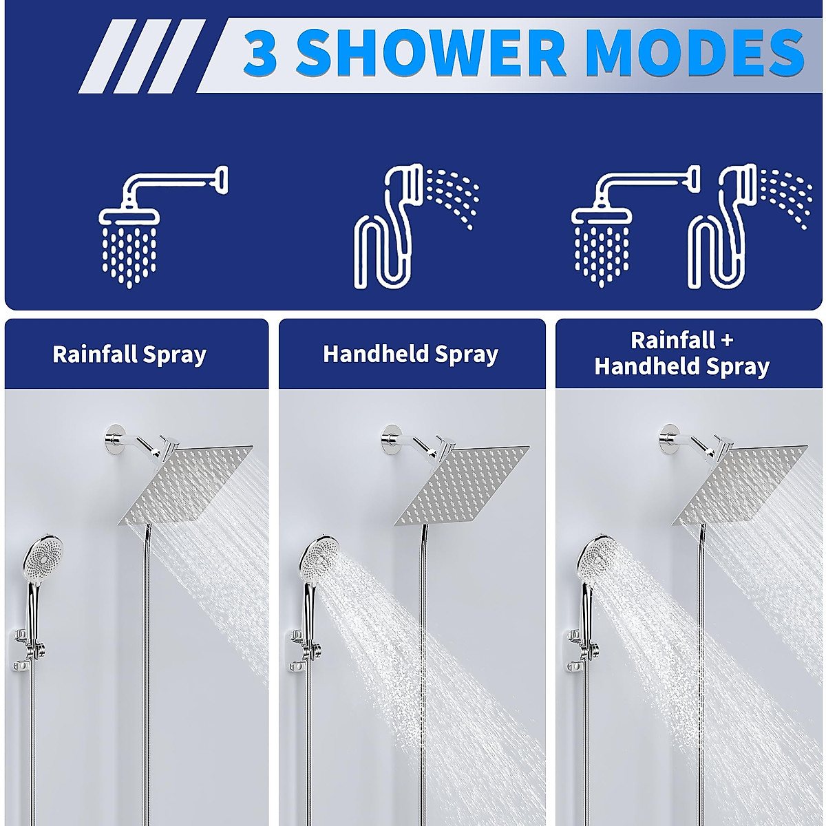 Cirtek Shower Head, 8" Rain Shower Heads with Handheld Spray Combo, High Pressure Hand Held Showerhead with Hose, Rainfall Shower Head with Built-in Power Jet to Clean Bathroom/Tub/Pet, Chrome