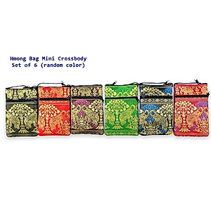 ablossom, Hmong Bag Hill Tribal Elephant Mini Crossbody Single Shoulder Unique Handmade For Women Cell Phone Purse Passport Holder & Travel Pouch Multicolor Handbag, Pack Of 6
