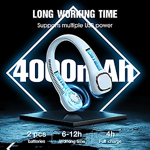 Veeool Portable Neck Fan, 4000mAh Battery Operated Fan, Neck Fans Portable Rechargeable Cooling Fan, Personal fan Air Conditioner for Neck, Hands Free USB Fan for Indoor Outdoor Camping, Gardening