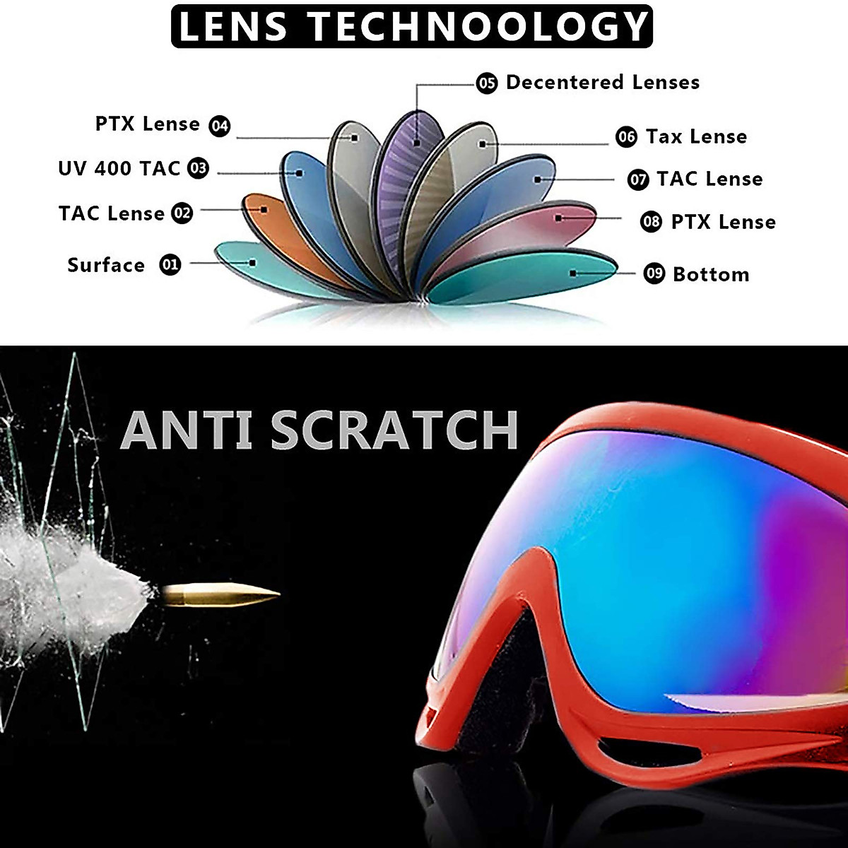 Peicees Pack of 4 Ski Goggles for Women Men Kids Snow Sports Motorcycle Snowboard Goggles