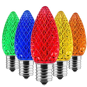 Minetom 25 Pack LED C9 Multicolor Replacement Christmas Light Bulbs, Commercial Grade Dimmable Holiday Bulbs, Strawberry Bulbs, Fits in C9/E17 Base Sockets (25 Pack, Multi-Colored)