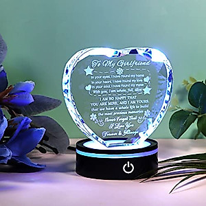 YWHL Gifts for Girlfriend Romantic to My Girlfriend Crystal Heart Keepsakes with Colorful LED Base Girlfriend Birthday Gifts, Anniversary Christmas Valentine's Day Present for Girlfriend from Boyfriend