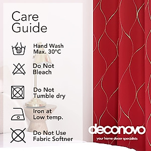 Deconovo Gold Wave Print Blackout Curtains for Bedroom, Thermal Insulated Curtains for Living Room, Room Darkening Drapes (Red/Wave, 42x63 Inch, 2 Panels)
