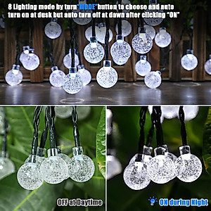 4-Pack 128FT 240 LED Solar String Lights Outdoor, Waterproof Crystal Globe Fairy Light Strings, Daylight White Shatterproof Patio Lights, 8 Lighting Modes Hanging String Lights for Porch Garden Party
