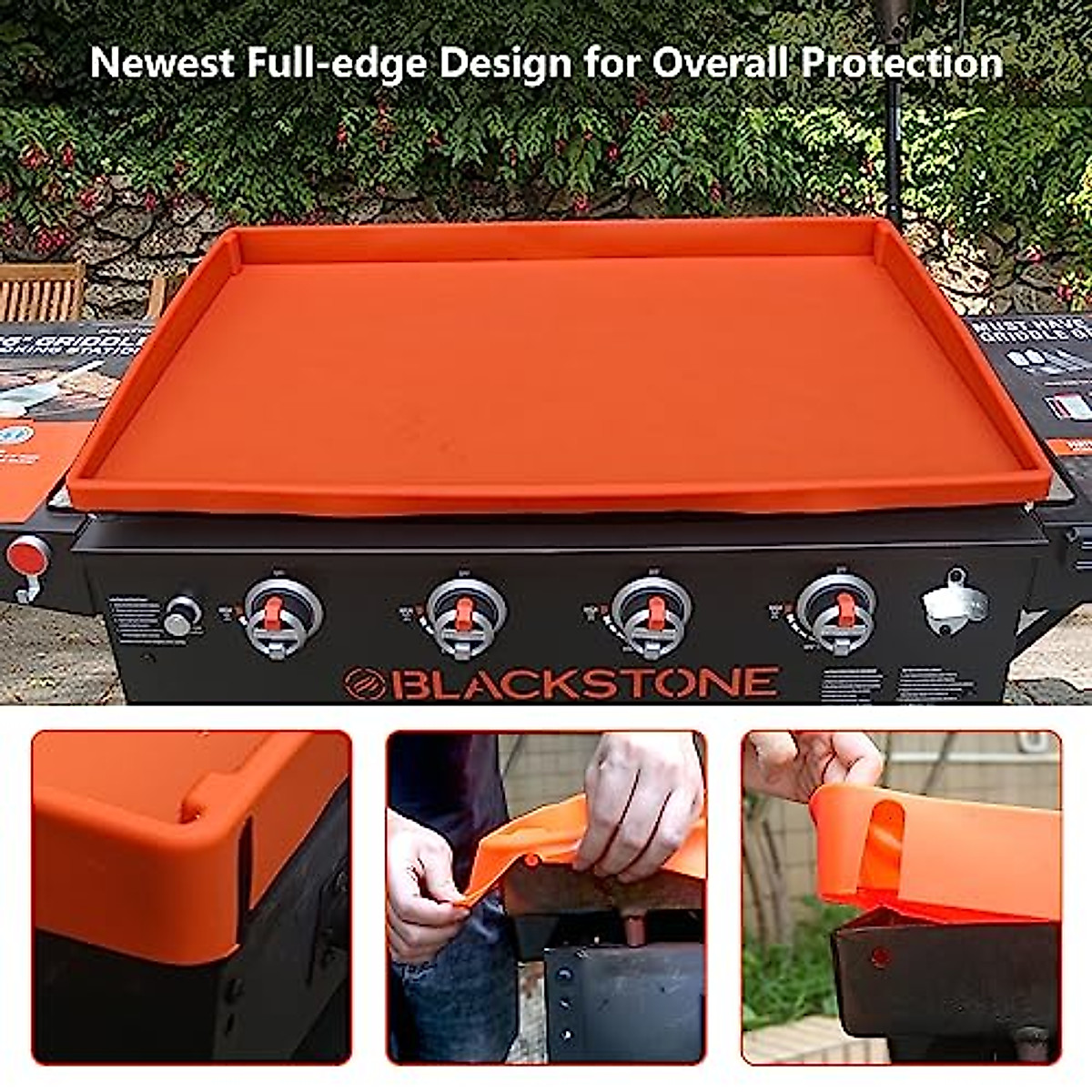 Griddle Cover Mat Full-Edge for Blackstone 28 Inch Grill, Full-Edge Food Grade Blackstone Accessories, Silicone BBQ Grill Buddy Mat for Blackstone Outdoor, Protect from Rust, Insects,Leaves