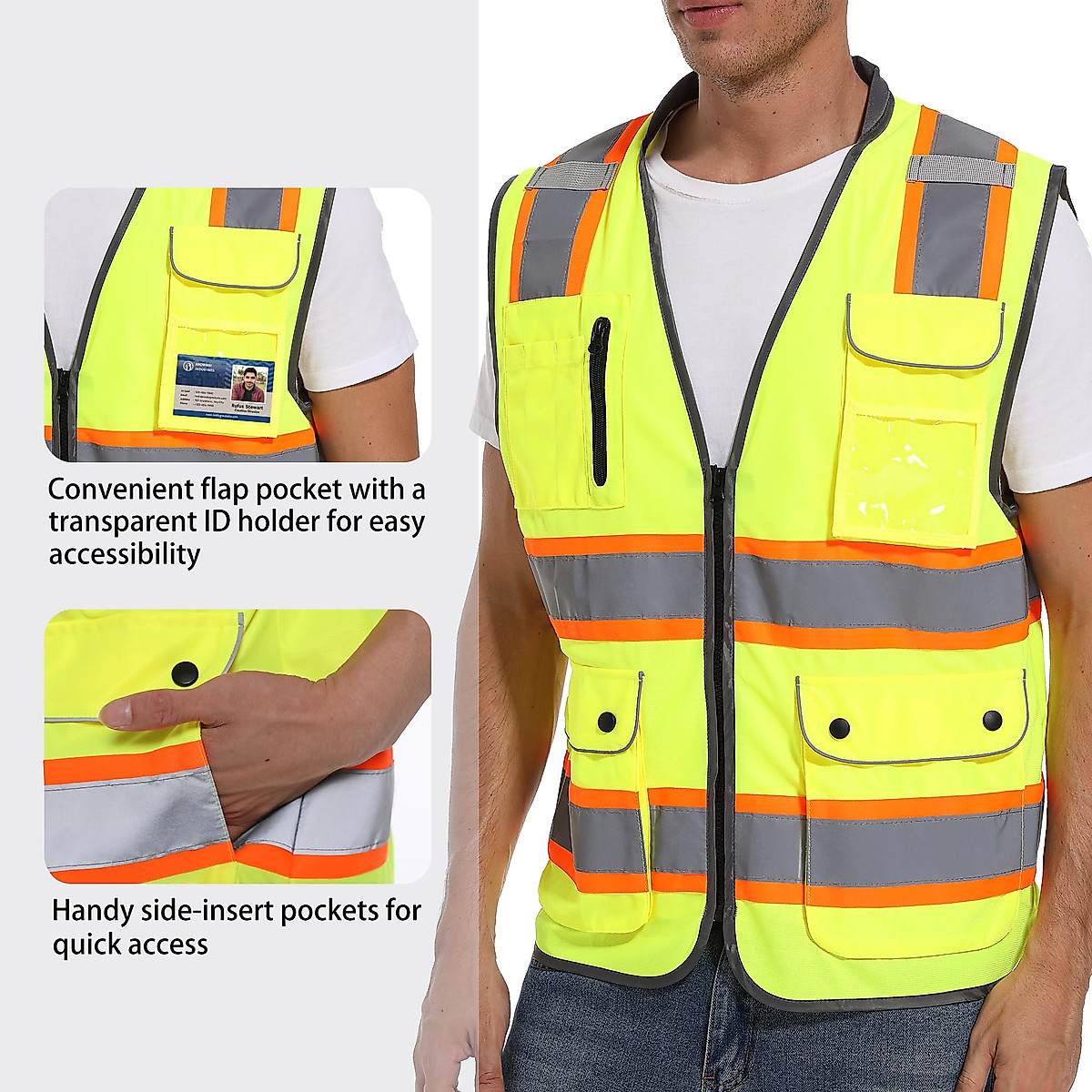ArcRidge Reflective Safety Vest for Men and Women - High Visibility Construction Vest - Dual Tone Reflective Strips (Yellow, Large)