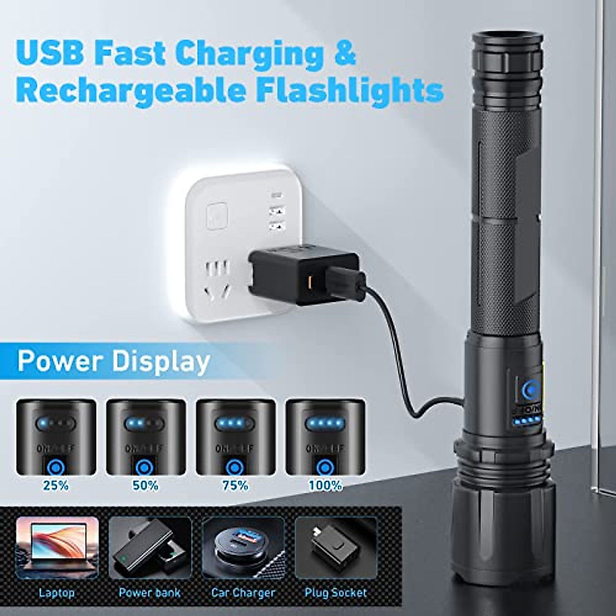 Cinlinso Flashlights High Lumens Rechargeable, 990,000 Lumens Super Bright Led Flashlight, 7 Modes with COB Light, IPX6 Waterproof, Handheld Powerful Flash Light for Hu∩ting, Camping, Emerge∩cies