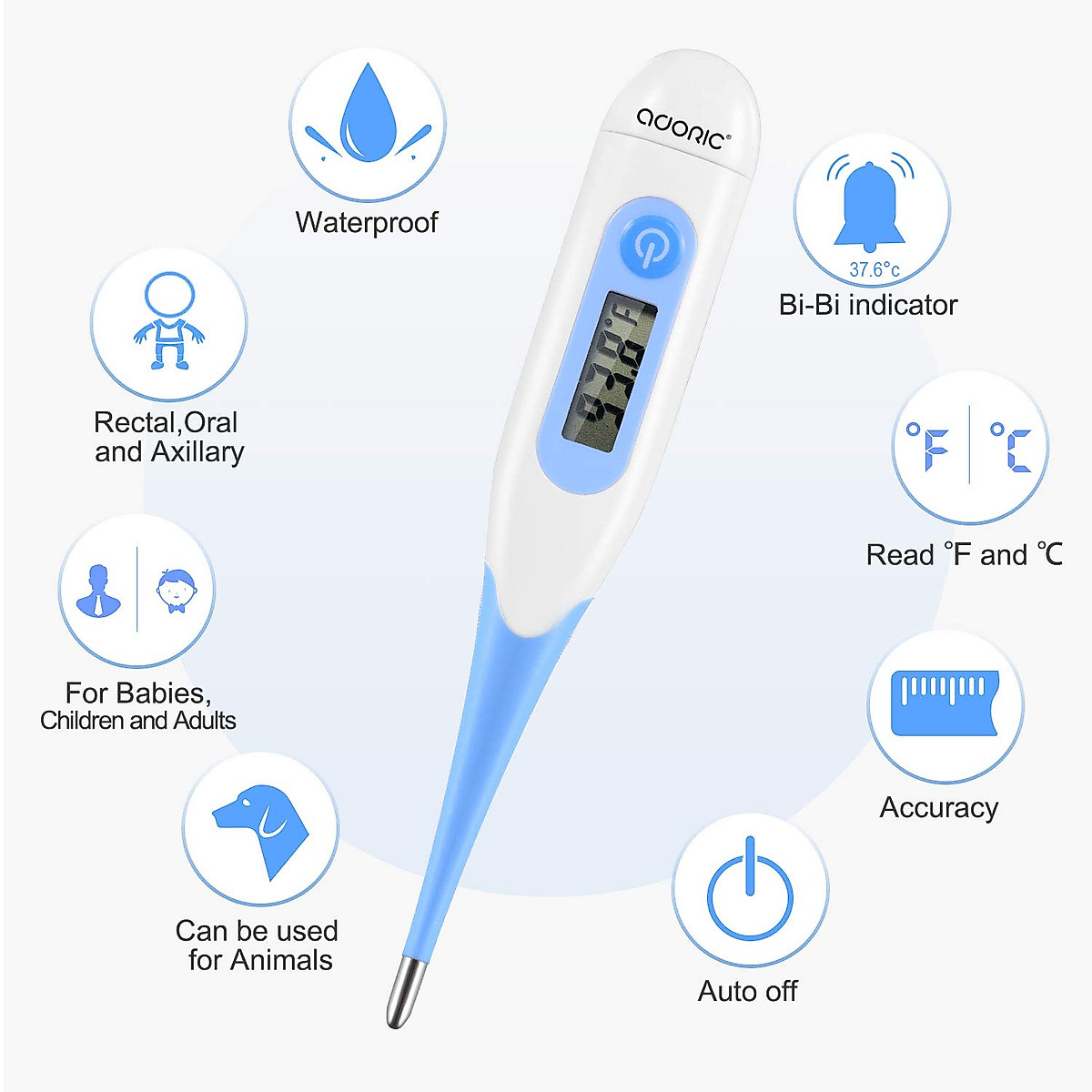 Digital Thermometer, Accurate Fast Reading Temperature Measuring Tool LCD Fever Checker Waterproof 1 Pack Random Color