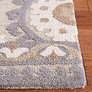 SAFAVIEH Blossom Collection Area Rug - 8' x 10', Grey & Beige, Handmade French Country Floral Wool, Ideal for High Traffic Areas in Living Room, Bedroom (BLM375F)