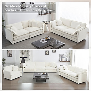 KIVENJAJA Chenille Single Sofa Chair, 41.4”W Oversized Accent Chairs, Modern Upholstered Deep Seat Comfy Armchair with Pillow for Living Room Bedroom Office Apartment, Beige