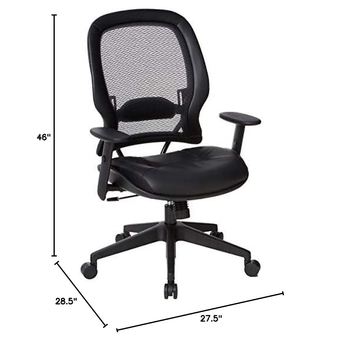 SPACE Seating AirGrid Back and Padded Bonded Leather Seat, 2-to-1 Synchro Tilt Control, Adjustable Arms, Nylong Base Adjustable High Back Managers Chair, Black