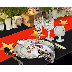 Oudain Movie Night Tablecloth Plastic Waterproof Rectangle Movie Theme Table Covers for Movie Theme Party Supplies Red Carpet Birthday Party Decor, 54 x 108 Inch(Star,3 Pcs)