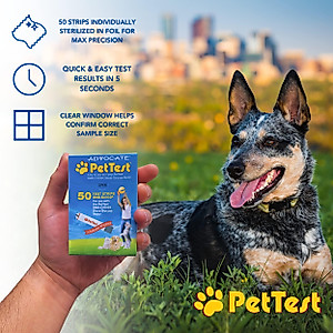 PetTest Blood Glucose Test Strips, Easy Open for Use with a Glucometer Monitor for Dogs & Cats, sterilized and Individually Sealed, 50 Pieces