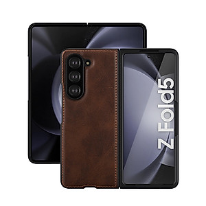 Foluu Case for Samsung Galaxy Z Fold 5, with Front Built-in Screen Protector, PU Leather + Hard PC Shell Ultra Thin Slim Durable Protective Phone Cover for Samsung Galaxy Z Fold5 5G 2023 (Brown)