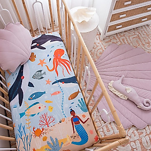 Rookie Humans 100% Cotton Sateen Fitted Crib Sheet: Beyond The Reef. Modern Nursery, Use as a Photo Background for Your Baby Pictures. Standard Crib Size (52 x 28 inches)