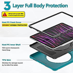 BATYUE iPad Pro 12.9 Case - Rugged Protective Case for iPad Pro 12.9-inch 6th/ 5th/ 4th/ 3rd Generation 2022/2021/ 2020/2018, iPad Pro 12.9 Cover with Pencil Holder/ 360° Swivel Stand - Light