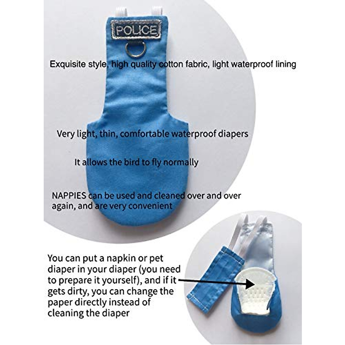 HEZHUO Bird Clothes Parrot Diapers Bird Flight Suits, Reusable Waterproof Diapers pet Bird Supplies Poli (M)