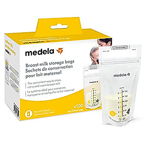 Medela New Harmony Manual Breast Pump with Flex Breast Shield and 100 Count Breast Milk Storage Bags, Compact Single Hand Breastpump, Ready to Use Breastmilk Bags for Breastfeeding