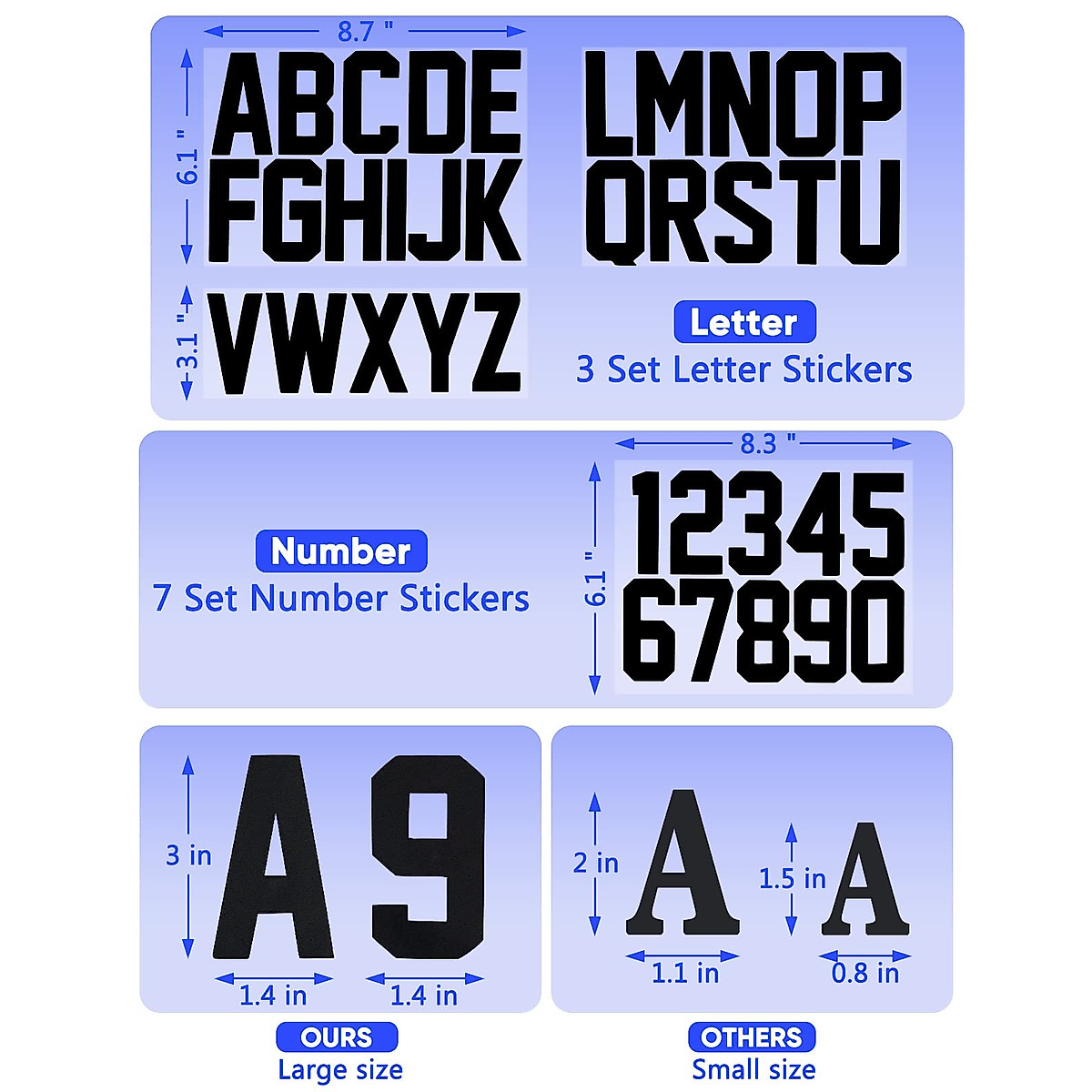 Seloom 148 PCS Mailbox Numbers and Letters Stickers Decals,3" X 7 Set Number 0-9 and 3" X 3 Set Alphabet Letter for Outside Indoor,Vinyl Self-Adhesive Waterproof Door House Address Stickers,Black