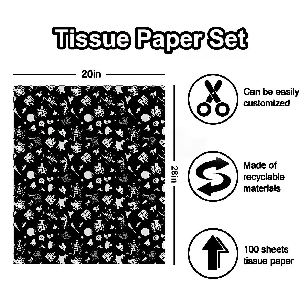 JUTTIRA Halloween Tissue Paper, black white
