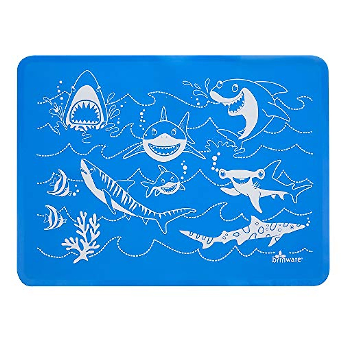 Brinware Reusable Slip Resistant Toddler Silicone Placemat for Kids - Dinosaur & Shark Green/Blue (2 Pack)