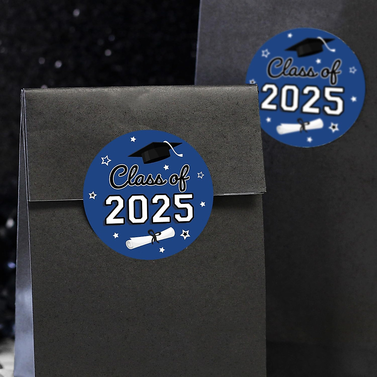 Graduation Class of 2024 Party Favor Stickers, Graduation Stickers for Envelopes, Bag Seals - 1.75 in. Round - 40 Labels (Gold Blue)