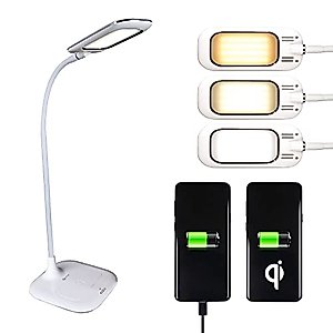 OttLite LED Desk Lamp with Wireless Charging, Prevention Designed to Reduce Eyestrain - Adjustable Flexible Neck, 3 Color Modes & Touch Controls - Crafting, Office Work, Reading & Studying