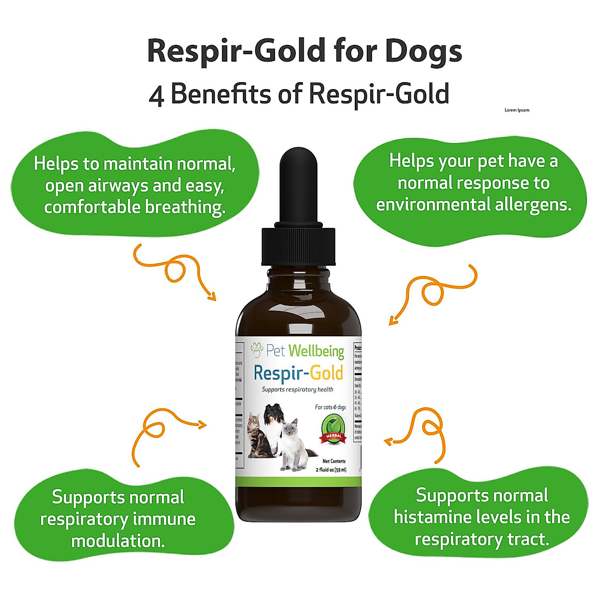 Pet Wellbeing Respir-Gold for Dogs - Supports Healthy Breathing, Open Airways, Respiratory Support, Black Cumin, Horehound, Grindelia - Veterinarian-Formulated Herbal Supplement 2 oz (59 ml)