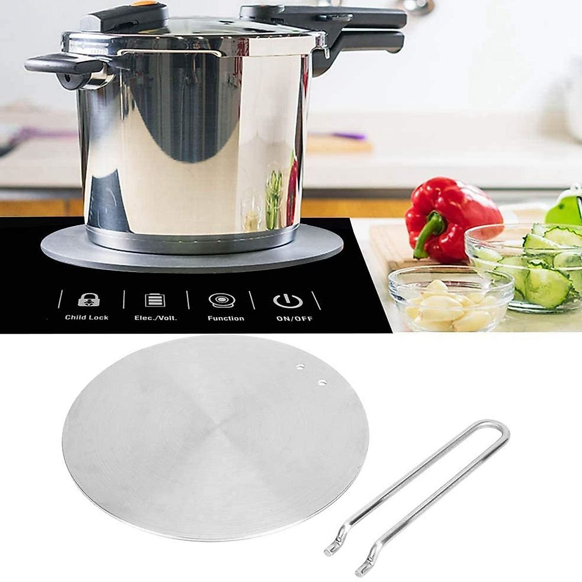 Induction Converter Heat Diffuser Simmer Ring Plate,Stainless Steel Heat Diffuser Induction Plate with Stainless Handle Adapter Converter Gas Electric Cooker Plate (24cm)