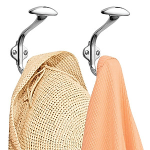 InterDesign Paris Wall Mount Hook – Hanging Storage for Jackets, Coats, Hats and Scarves – Dual Hook, Chrome