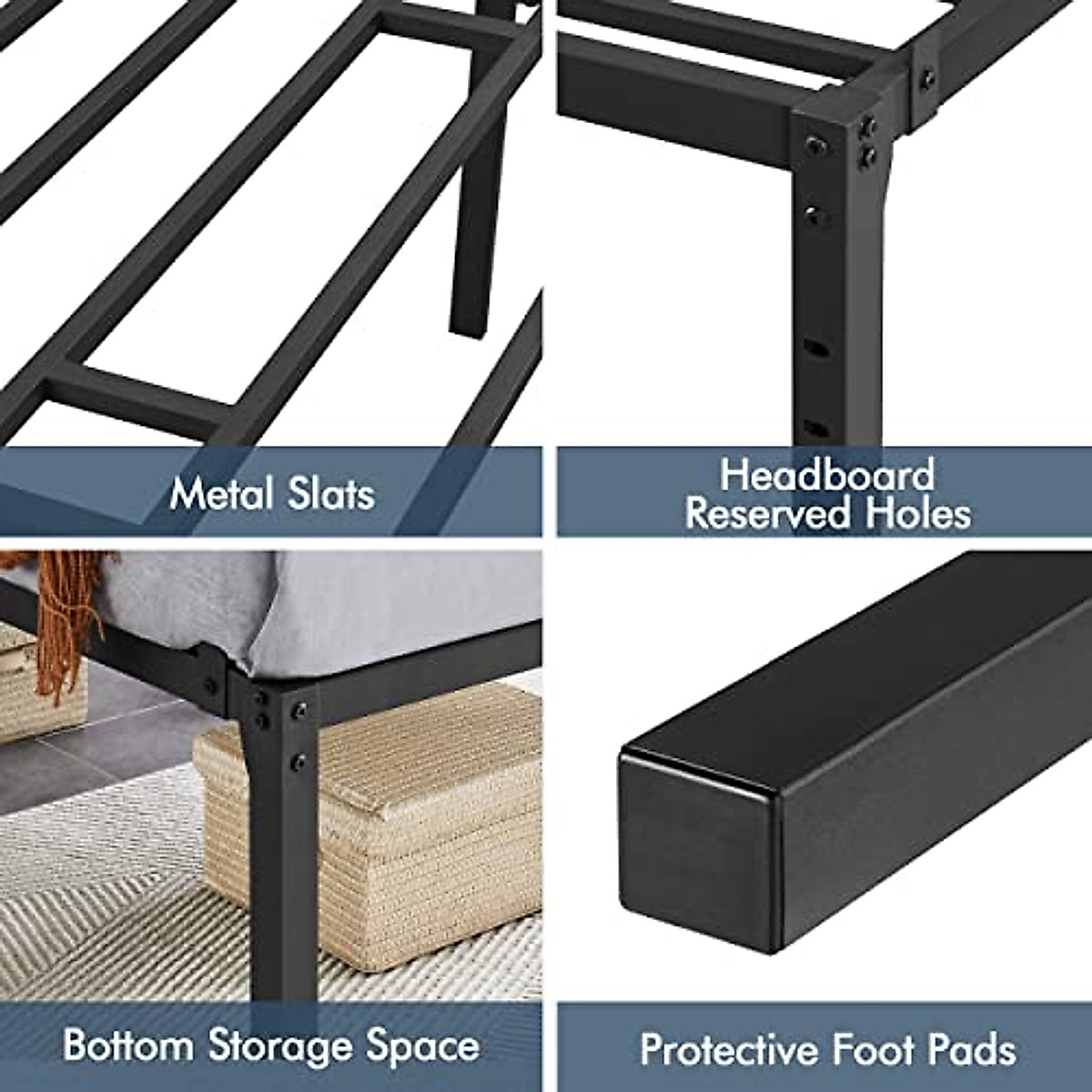 Yaheetech 18 inch Metal Platform Bed Frame Twin with Steel Slat Support and Underbed Storage Space Non-Slip Mattress Foundation No Box Spring Needed Tool-Free Assembly Black