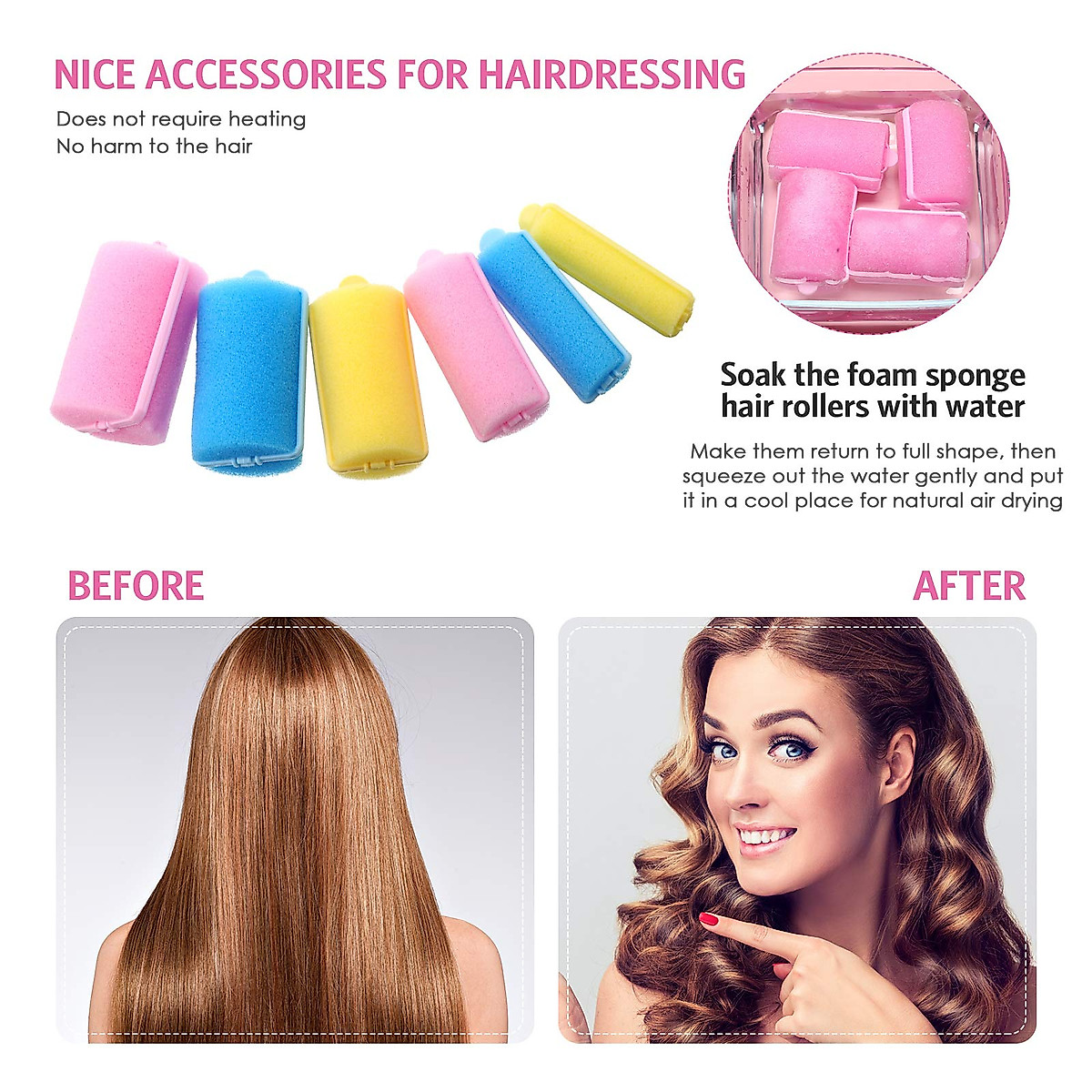 Syhood 56 Pcs Foam Sponge Hair Rollers Soft Sleeping Curler 6 Sizes Flexible Hairdressing Sponge Curler Rat Tail Comb for Hair Styling(Mixed Color)