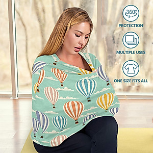xigua Baby Car Seat Covers Hot Air Balloon Clouds Extra Soft and Stretchy Nursing Breastfeeding Covers Breathable Infant Carseat Canopy Nursing Covers, Multi-use Baby Shopping Cart/High Chair/Stroller