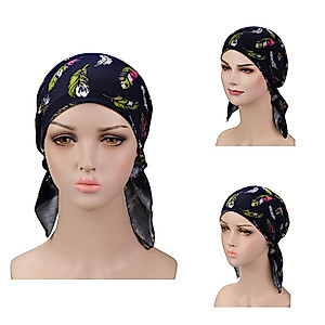 Pre Tied Chemo Head Scarf 3 Packed Beanie Skull Cover Cap for Women (Set1)