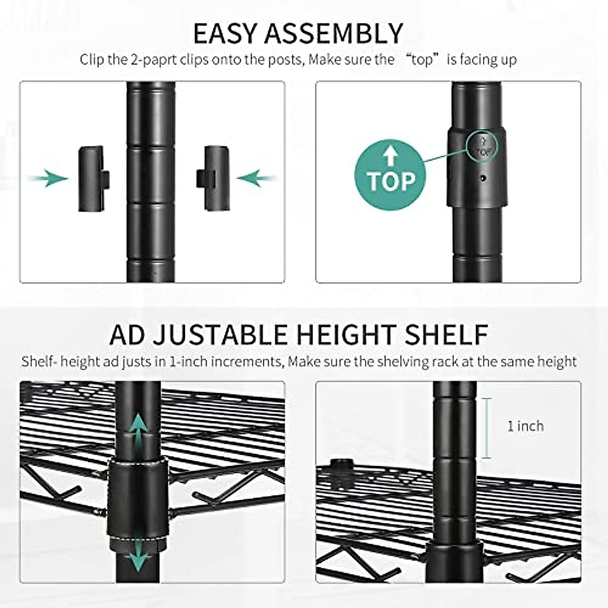 ALVOROG 5-Shelf Shelving Storage Unit Heavy Duty Metal Organizer Wire Rack with Leveling Feet and Hooks Adjustable Shelves for Bathroom Kitchen Garage (23.2Lx13.4Wx59.1H)