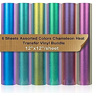 VINYL FROG Chameleon Heat Transfer Vinyl Bundle 6 Sheets 12"x10" HTV Vinyl Pack Iron On Vinyl 6 Assorted Gradient Change Color Heat Press Vinyl for Fabrics