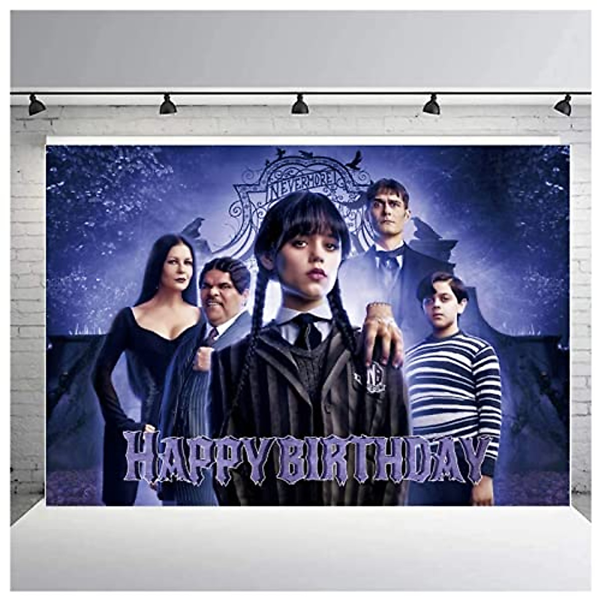 Wednesday Addams Birthday Party Decoration Cloth Wednesday Addams Party Photo Background Kids Birthday Photography Background TV Show Poster Vinyl 5x3ft