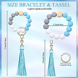 Kigeli 6 Pcs Key Ring Bracelet Portable Car Keychain Holder Wristlet Key Chain Silicone Women Beaded Bangle Chain with Tassel (Classic Color)