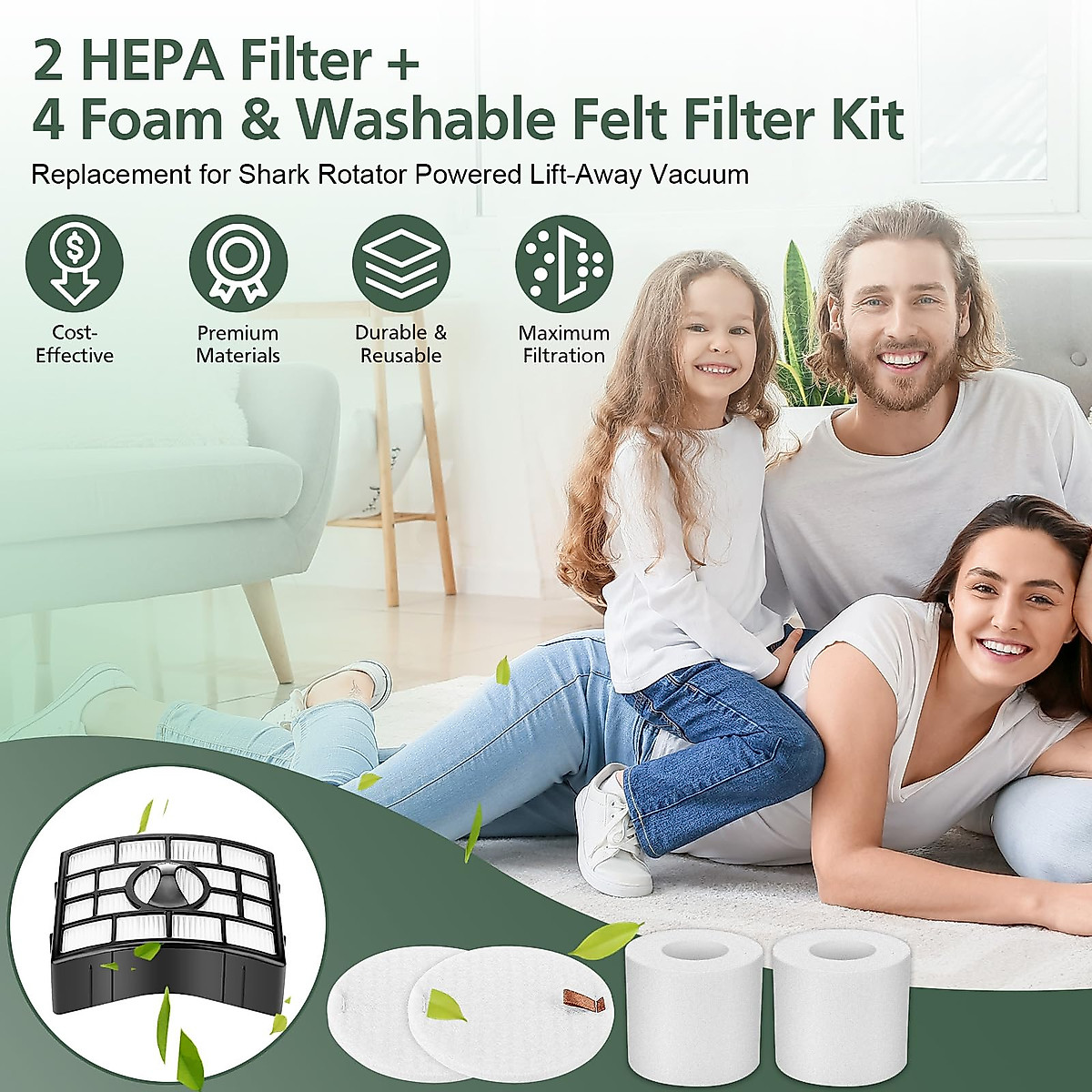 4+2 Pack NV752 AZ1002 Replacement Filters Set for Shark NV650 NV750 Series Shark Rotator Powered Lift-Away NV650, NV650W, NV651, NV652, NV750W, NV751, NV752, NV831, NV835, AX950, AX951, AX952, ZU632, AZ1000W, AZ1002, AZ1002BRN, Replaces XFF650 & XHF650