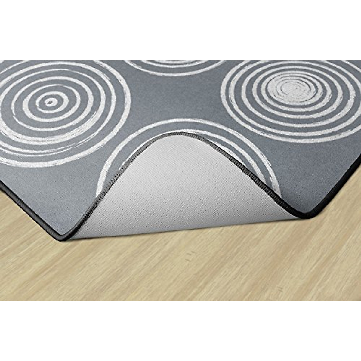Flagship Carpets Circles Abstract Educational Area Rug for Kids Room Seating Décor, Children's Classroom, Play Carpet for Teaching and Playroom, Seats 24, 7'6" x 12', White & Grey