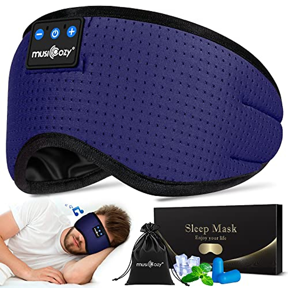 MUSICOZY Sleep Headphones Bluetooth Sports Headband, Wireless Music Sleeping Headphones Sleep Eye Mask Earbuds IPX6 Waterproof for Side Sleepers Workout Running Insomnia Travel Yoga Office, Pack of 2