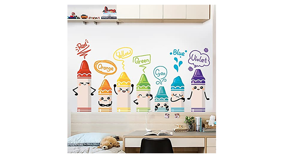 Crayon Color Wall Decals for Kids Rooms - Educational Wall Stickers