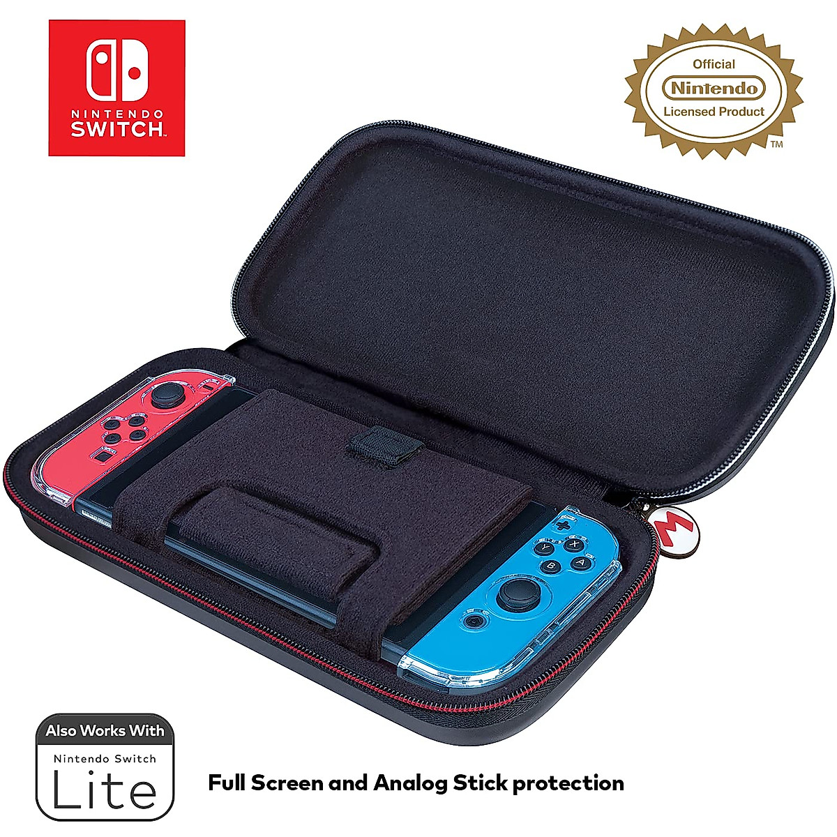 Game Traveler Nintendo Switch Mario Case - Adjustable Viewing Stand, Protective PU Leather Hard Case with Deluxe Carry Handle, Includes Two Game Cases - Nintendo Switch , Switch OLED and Switch Lite