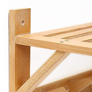 PIBM Stylish Simplicity Shelf Wall Mounted Floating Rack Shelves Solid Wood Coat Rack Bedroom Living Room Hangers Simple Save Space, Wood , 60x23.5x23.2cm