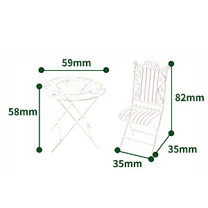 Metal Doll House Bistro Set, White Miniature Doll House Table and Chairs Set, 1/12 Scale Miniature Patio Set Fairy Garden Furniture Ornaments Micro Decor A