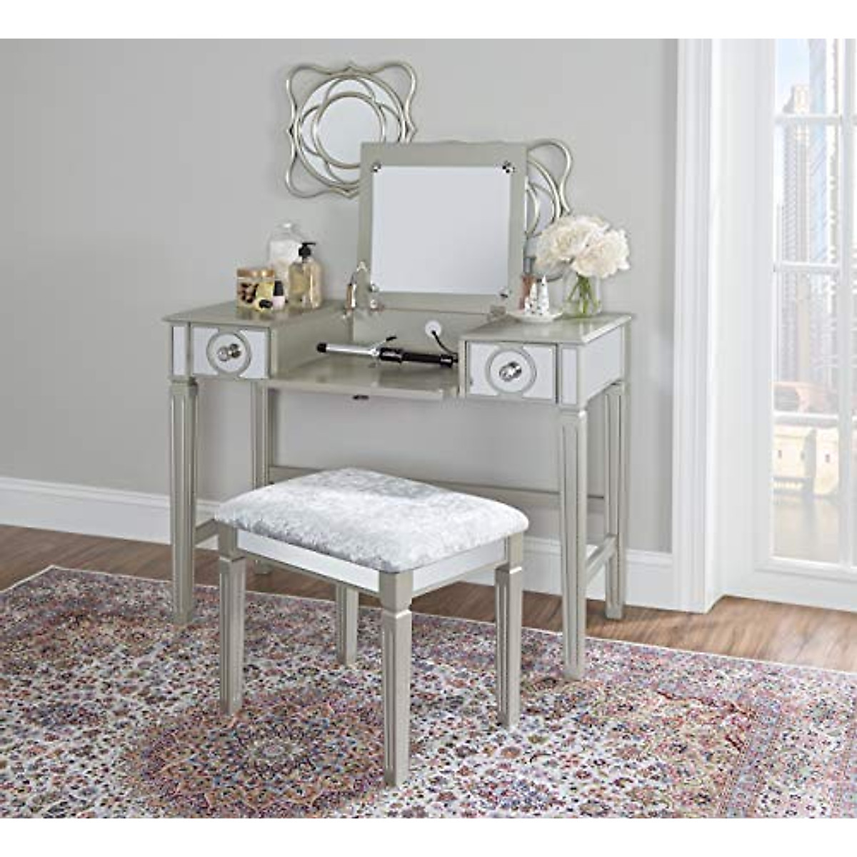Linon Home Décor Vanity Set Silver