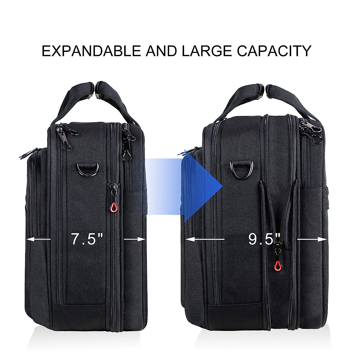 KROSER Laptop Bag Expandable Laptop Briefcase Fits Up to 17.3 Inch Laptop Water-Repellent Shoulder Messenger Bag Computer Bag for Travel/Business/Men/Women-Black